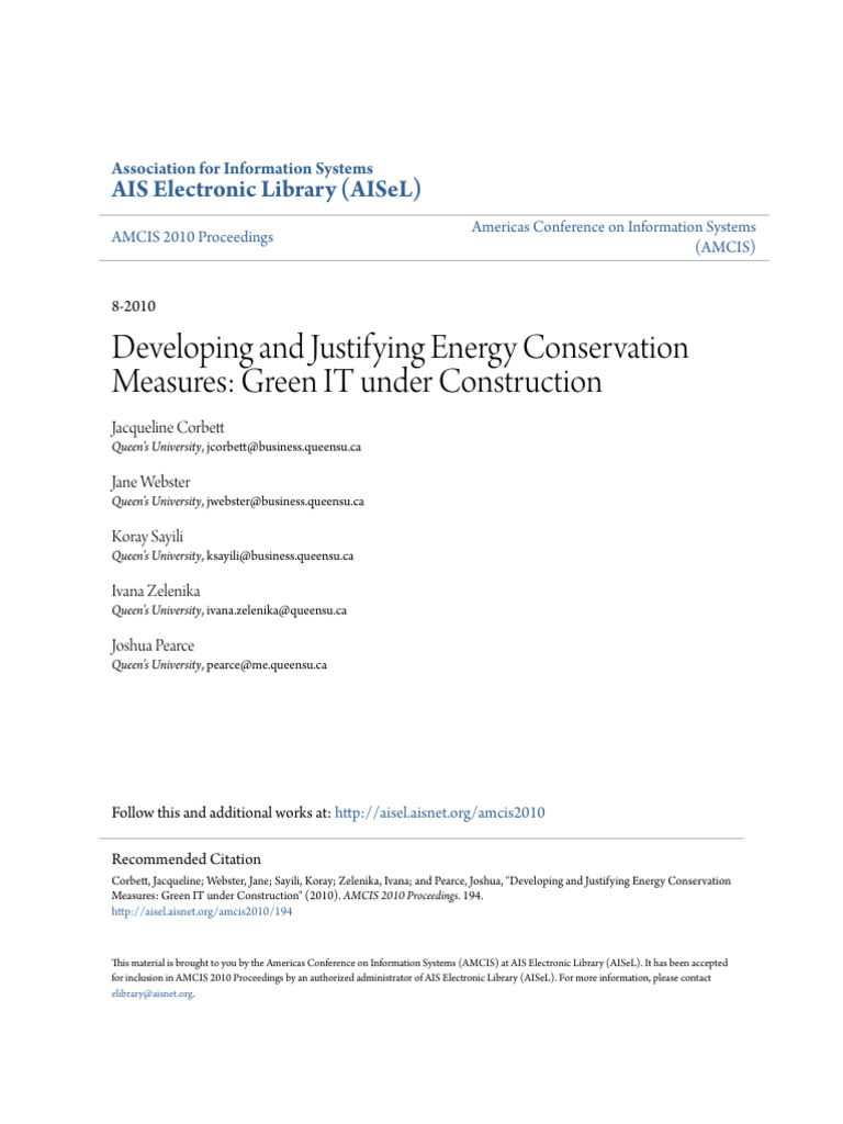 Developing and Justifying Energy Conservation Measures - Green IT | PDF ...