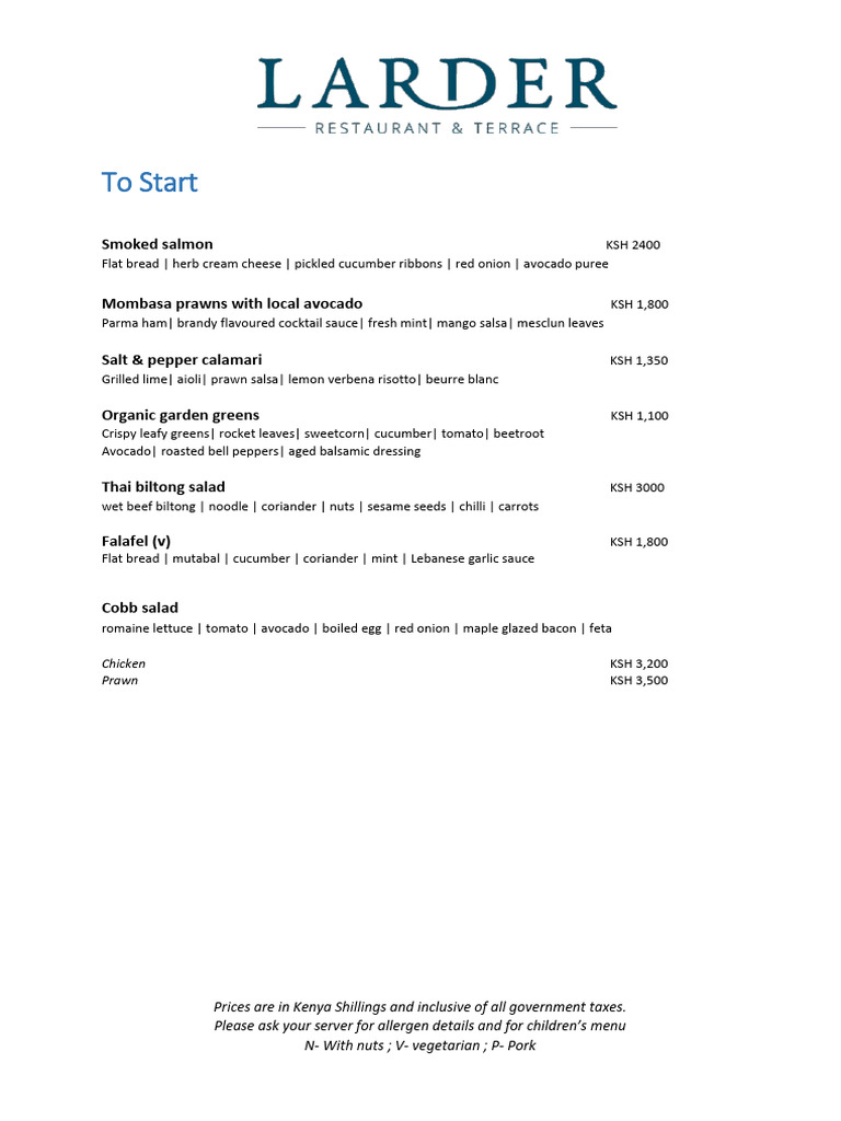 Larder Menu | PDF | Hamburgers | Bacon