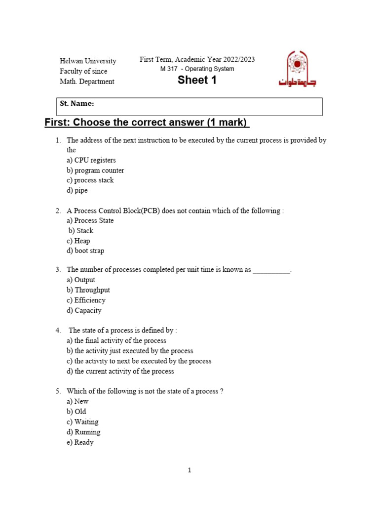 OS Sheet( 2 ) | PDF | Thread (Computing) | Process (Computing) OS Sheet( 2 ) | PDF | Thread (Computing) | Process (Computing)