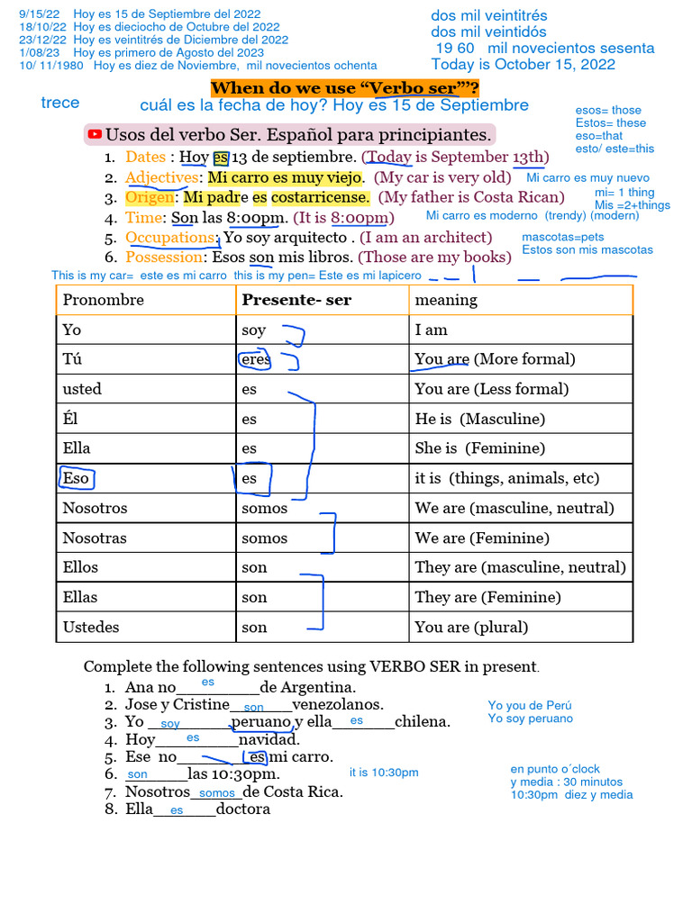 Verbo Ser 15-9-22 | PDF