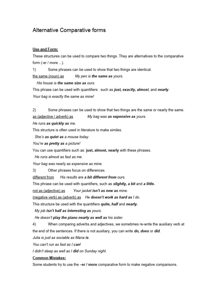 Alternative Comparative Forms | PDF