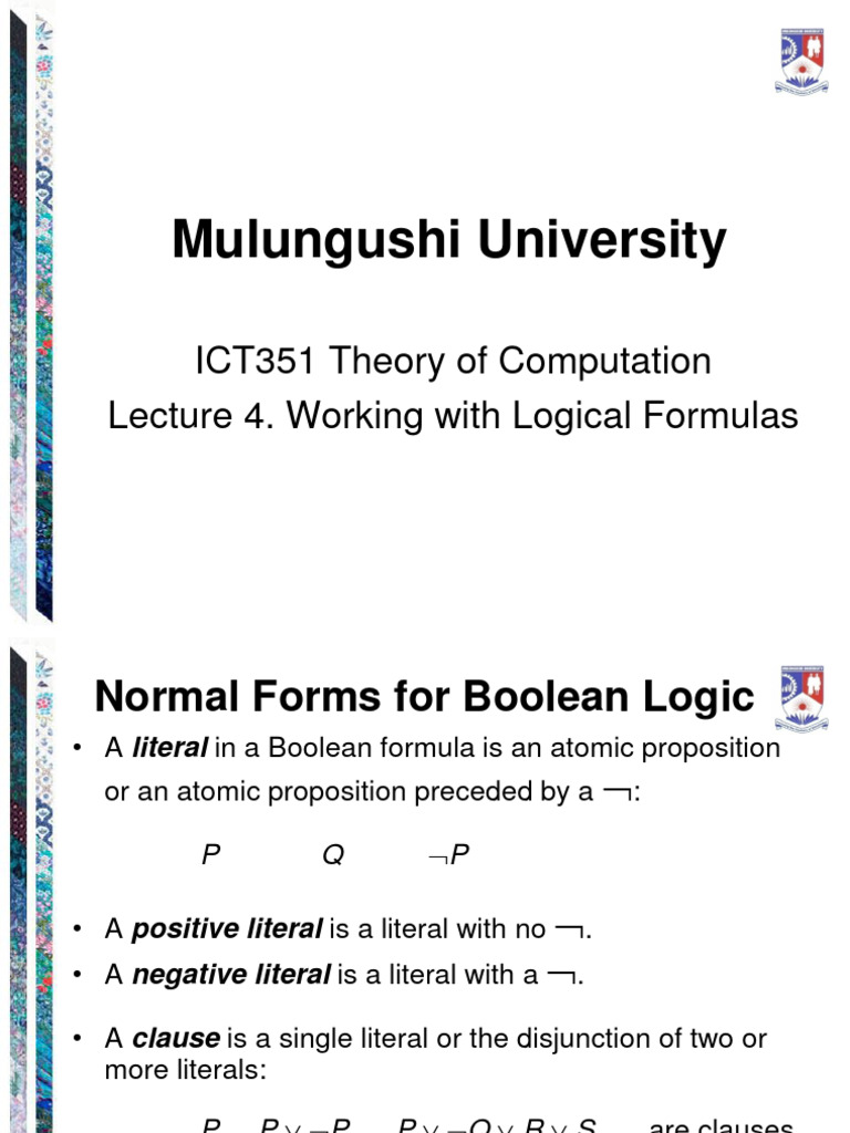 Ict351 4 Logical Formulas | PDF | Applied Mathematics | Boolean Algebra