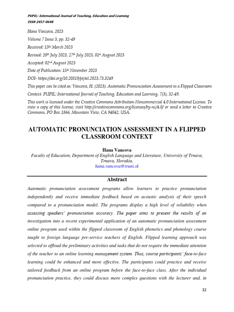 Automatic Pronunciation in Flipped Classrooms | PDF | Speech ...