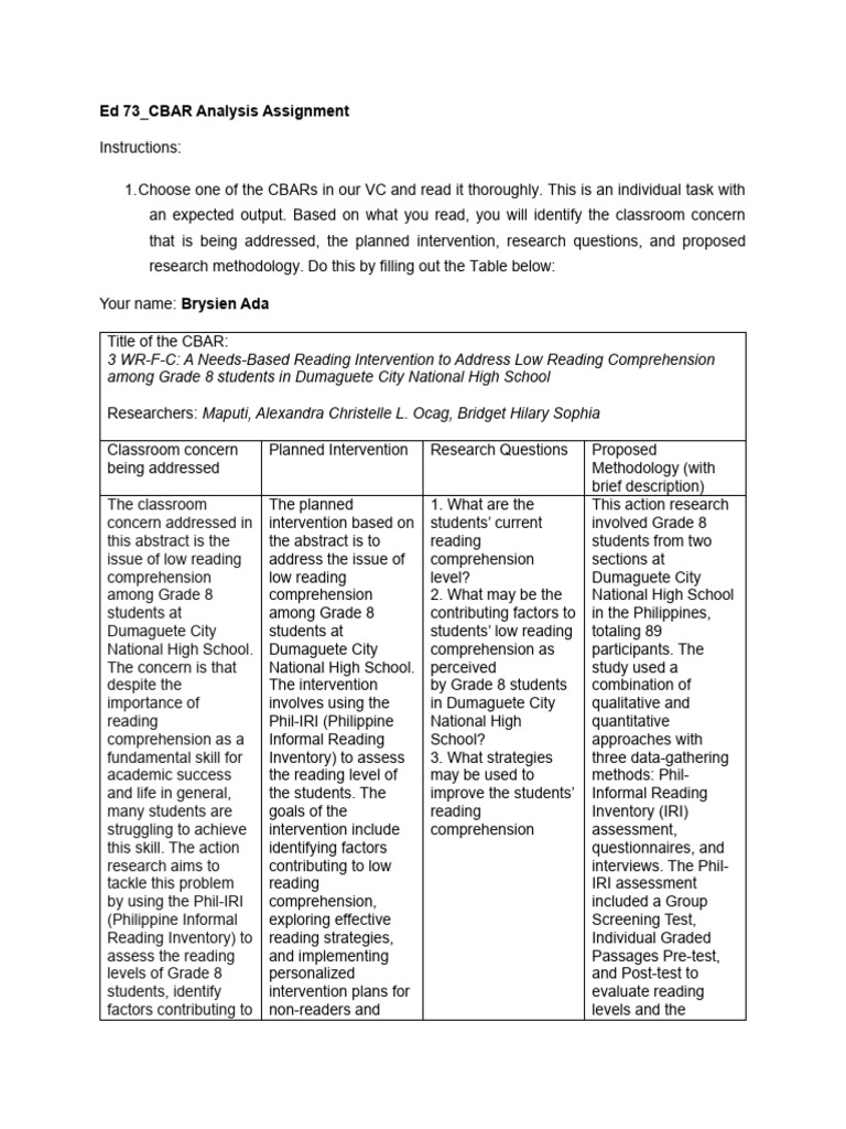 Ed 73 CBAR Analysis Assignment | Download Free PDF | Methodology | Science