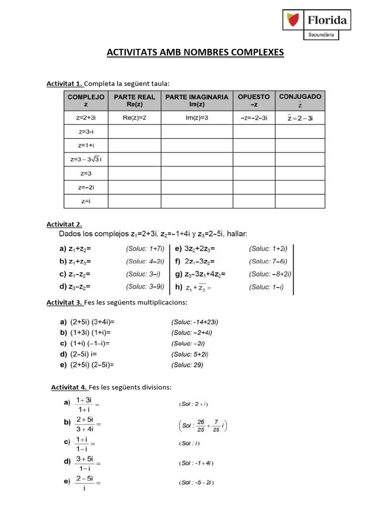 Activitats Amb Nombres Complexos | PDF