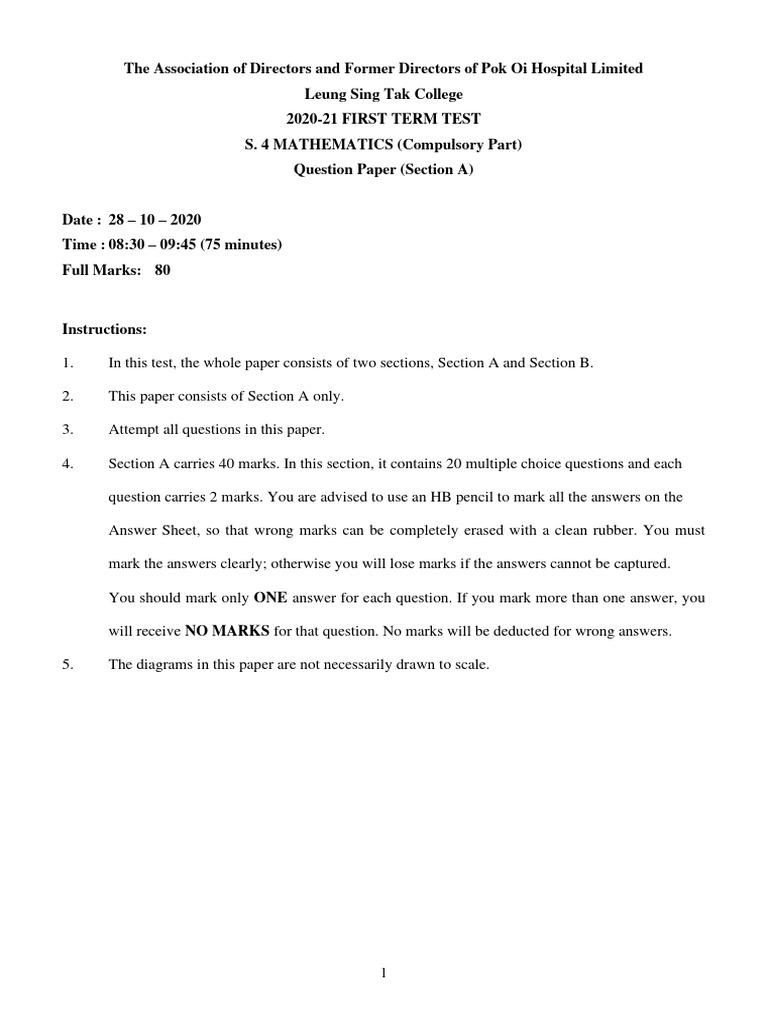 2021 1 Test S4 Math Question | PDF | Elementary Mathematics | Discrete ...