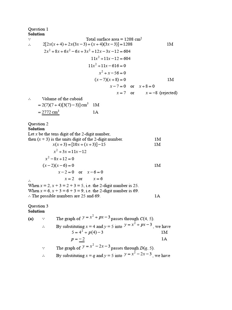 Revision Exercise Solution | PDF | Algebra | Equations