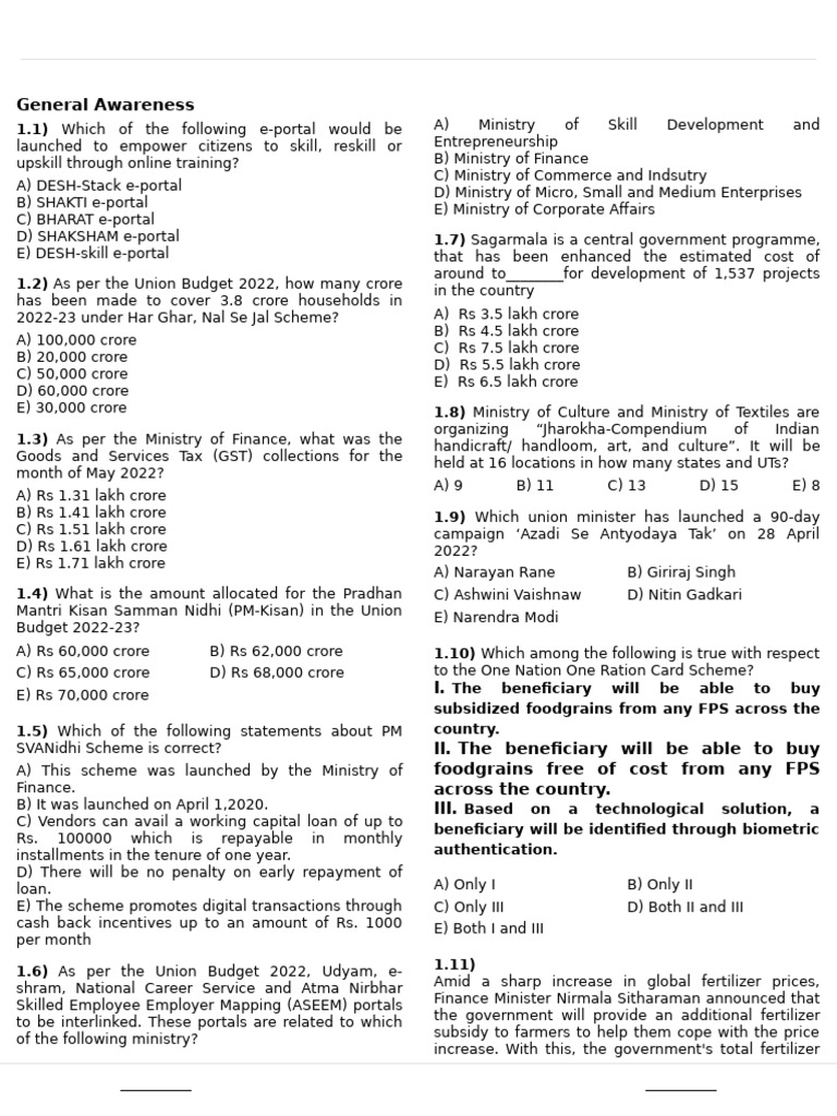 General Awareness | PDF | Reserve Bank Of India | Exchange Traded Fund