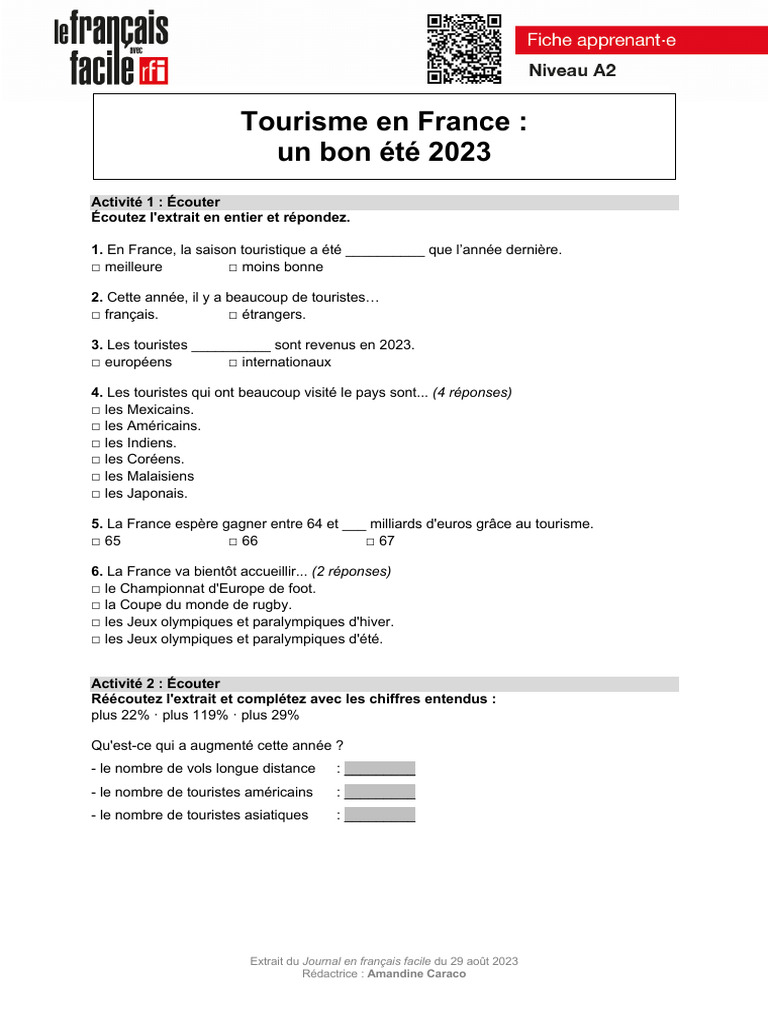 Les Activitées French Lesson | PDF | Finance et gestion monétaire ...