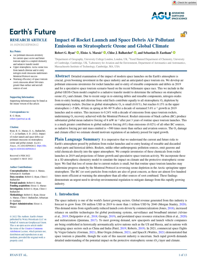 Ref25-Earth S Future - 2022 - Ryan - Impact of Rocket Launch and Space ...