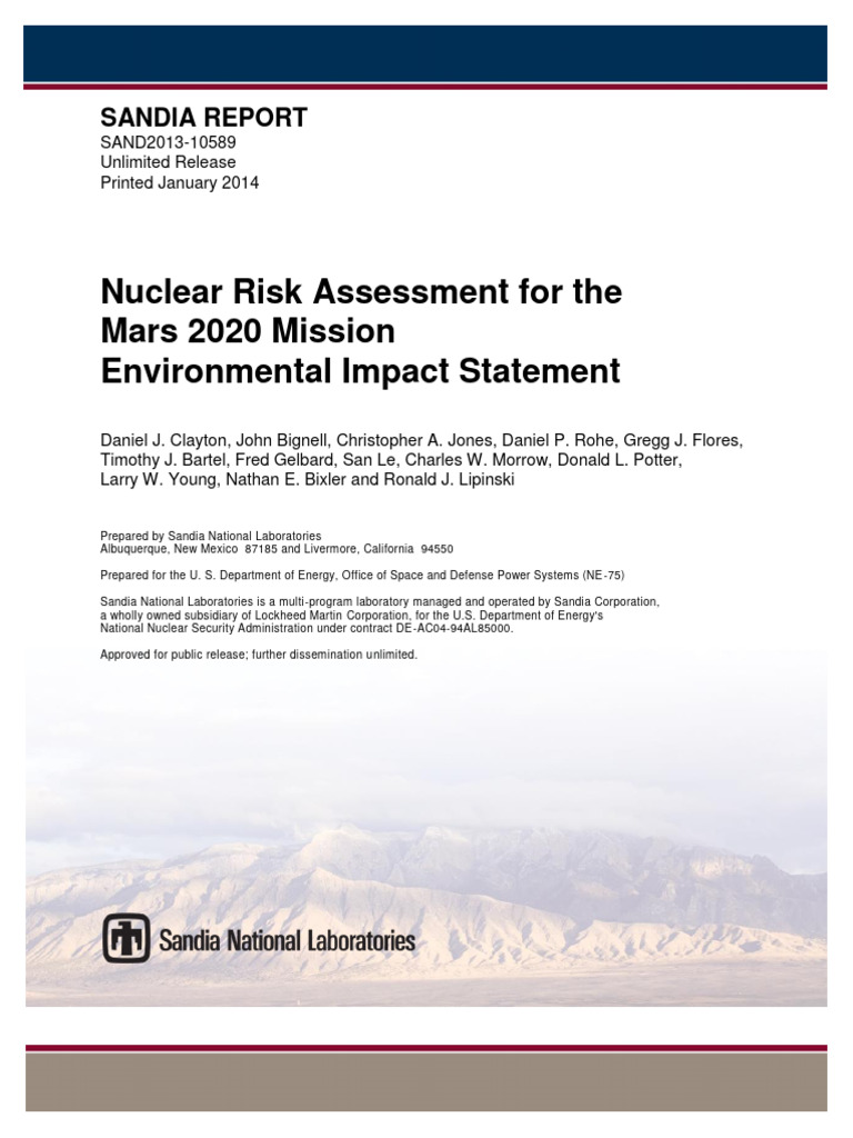 Ref22-Nuclear Risk Assessment For The Mars 2020 Mission Environmental ...