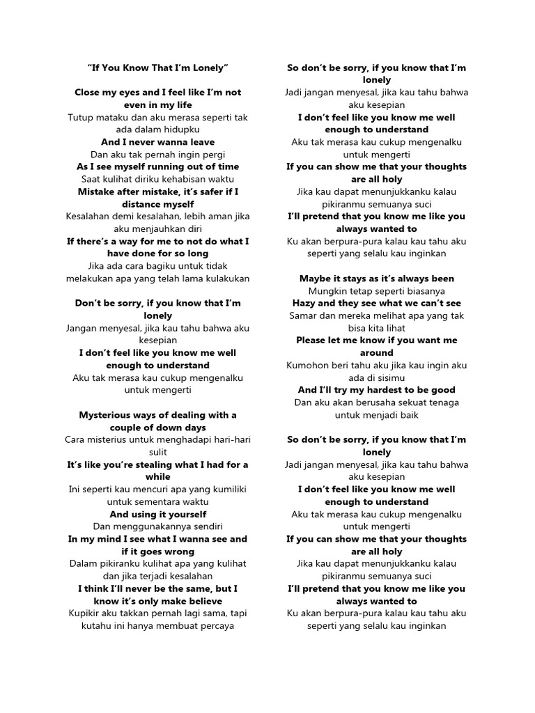 Lirik dan Makna Lagu Cinta dan Kesepian | PDF