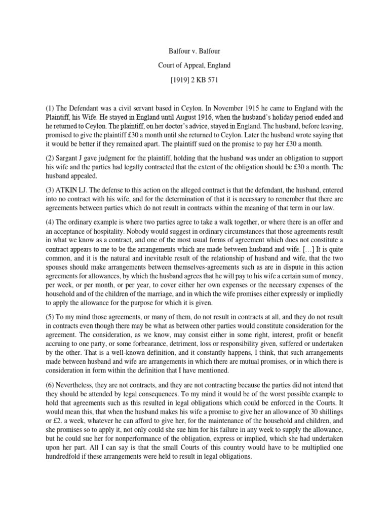 Balfour V Balfour (Mid-Term Exam) 2 | PDF | Consideration | Justice
