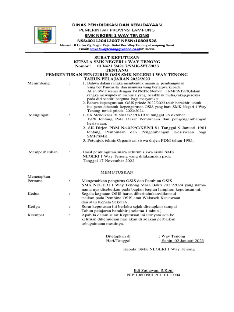 Surat SK Osis 2 | PDF