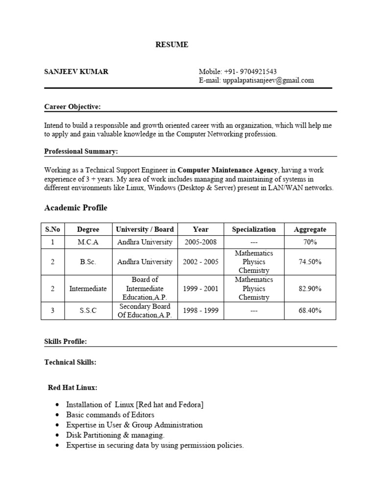 Sanjeev Resume | PDF | Computer Network | File Transfer Protocol