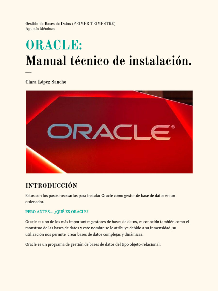 Manual Técnico Instalación Oracle | PDF | Archivo de computadora | Oracle Corporation