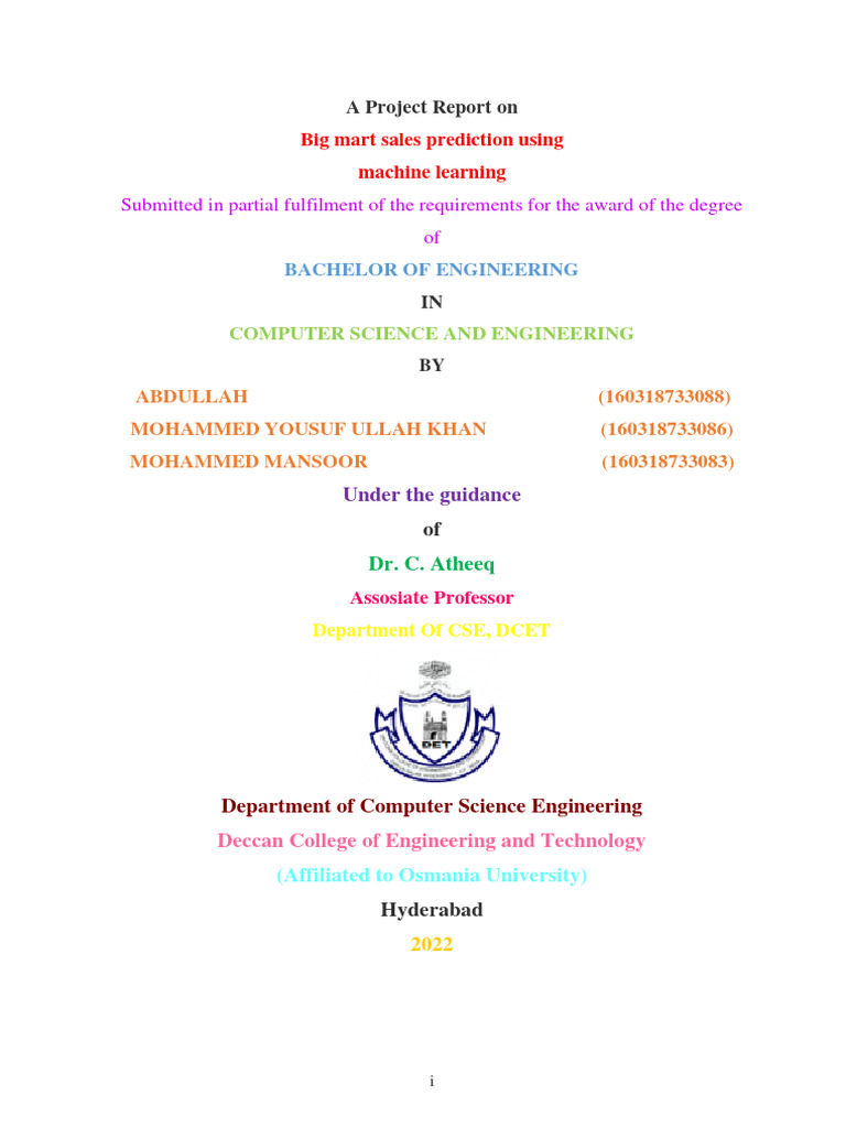 Major Project Report BIG MART Final Reedited | PDF | Machine Learning | Cognitive Science