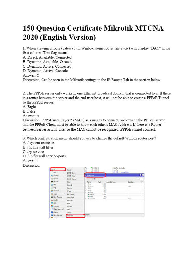 Question Certificate Mikrotik MTCNA 2020 | PDF | Ip Address | Router (Computing)