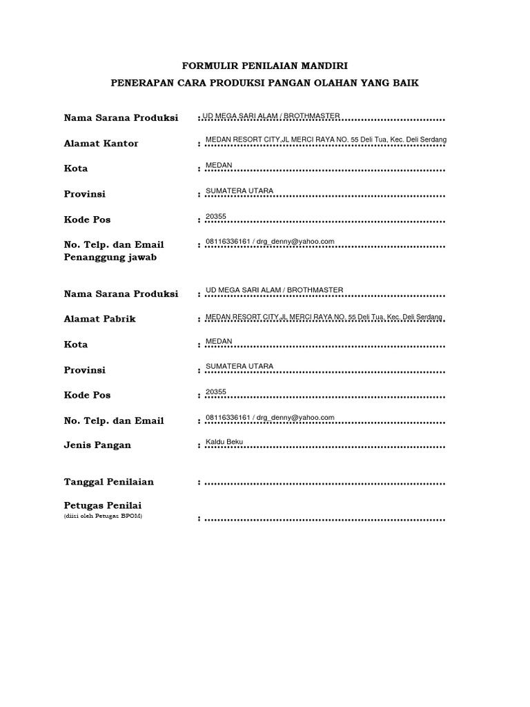 Formulir Penilaian Mandiri Penerapan CPPOB-compressed | PDF