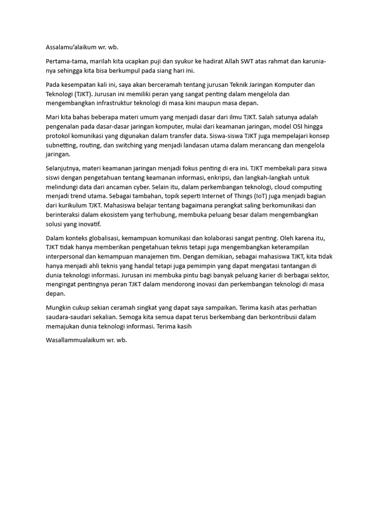 Contoh Teks Ceramah Bahasa Indonesia Tentang TJKT | PDF