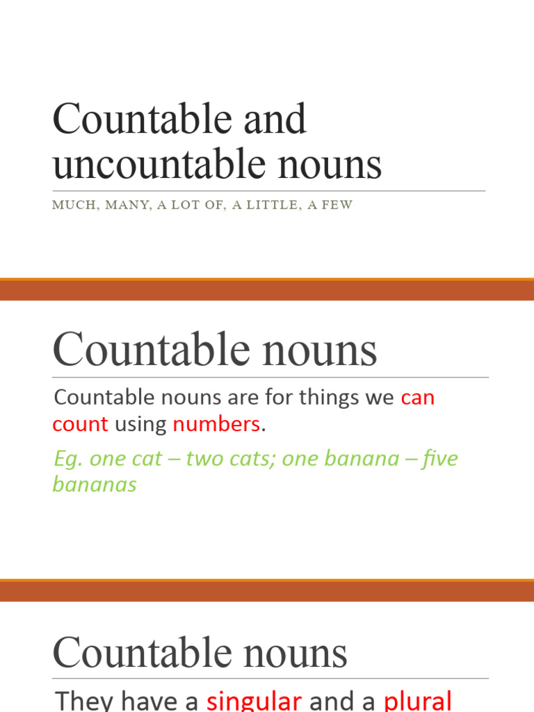 Countable and Uncountable Nouns Much Many A Lot of A Few Alittle | PDF