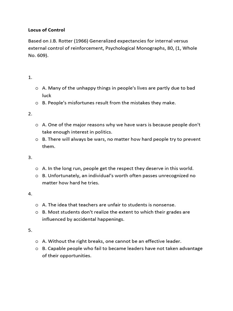 Locus of Control | PDF | Social Psychology | Psychology