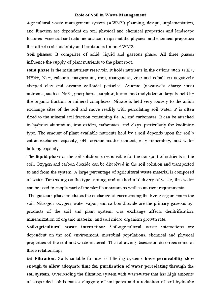 6-Role of Soil in Waste Management | PDF | Soil | Ion
