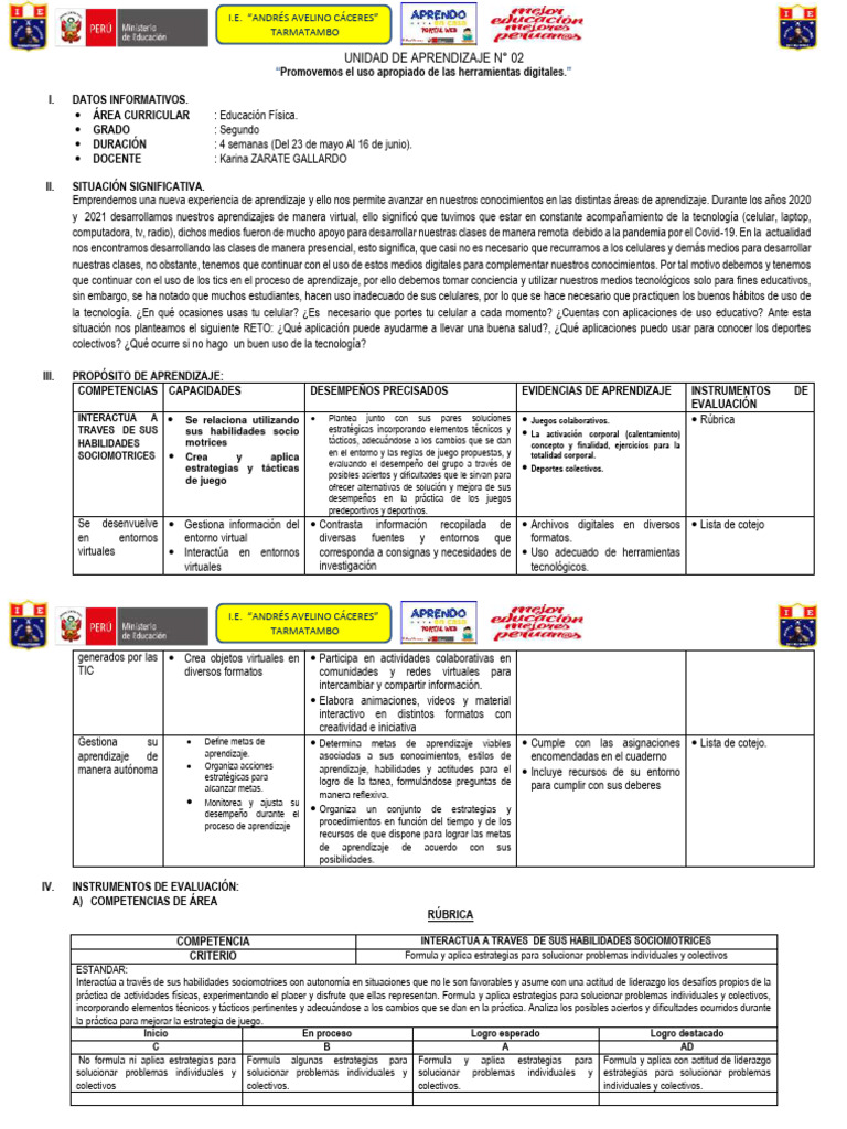 2° EdA N° 02 UNIDAD ED FIS | PDF | Evaluación | Aprendizaje