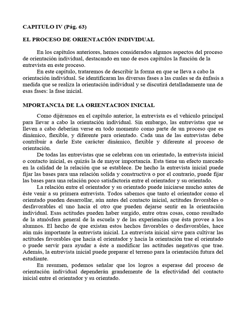 CAP. IV. PROCESO DE ORIENTACIÓN INDIVIDUAL | PDF | Información ...