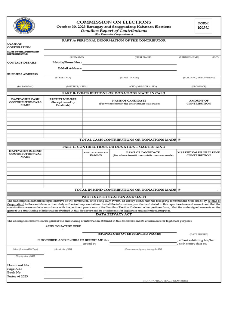 ROC Report of Contributions by Corporations | PDF | Signature | Privacy