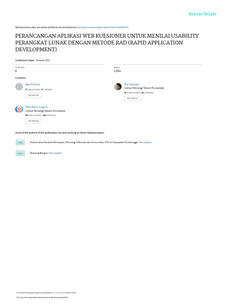 Perancangan Aplikasi Web Kuesioner Untuk Menilai Usability Perangkat Lunak Dengan Metode Rad ...