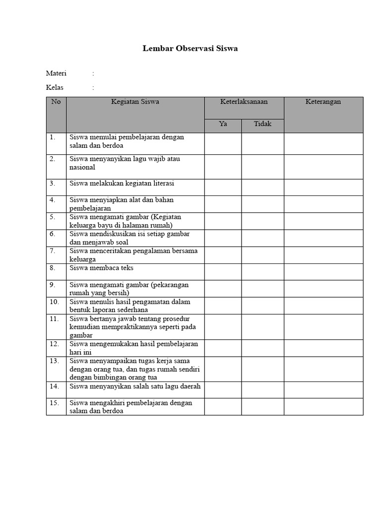 Lembar Observasi Siswa | PDF