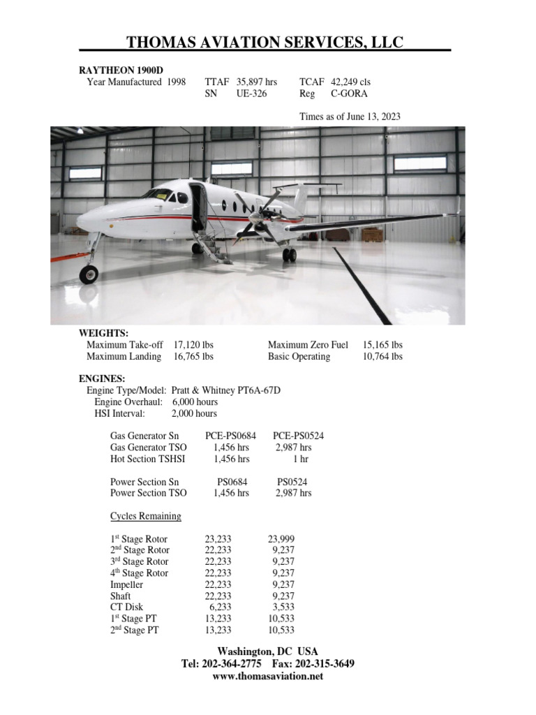 1998 Raytheon 1900D Specifications | PDF | Aircraft | Aviation