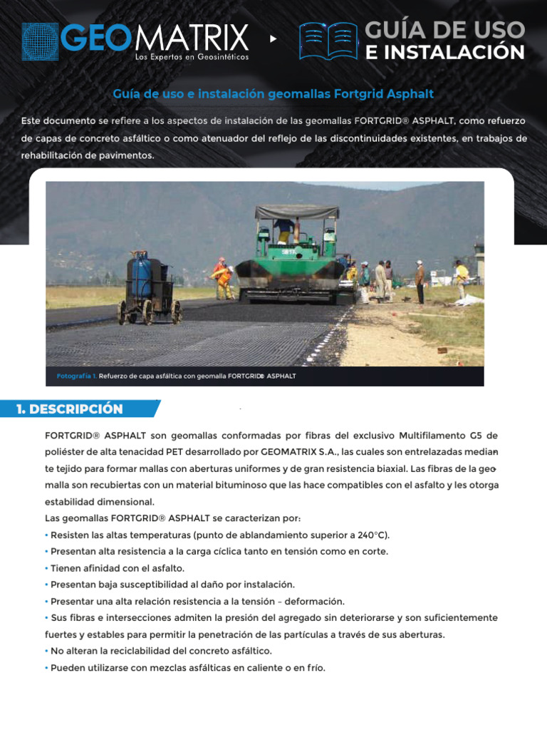 Guía de Uso e Instalación Geomallas Fortgrid Asphalt | PDF | Neumático ...
