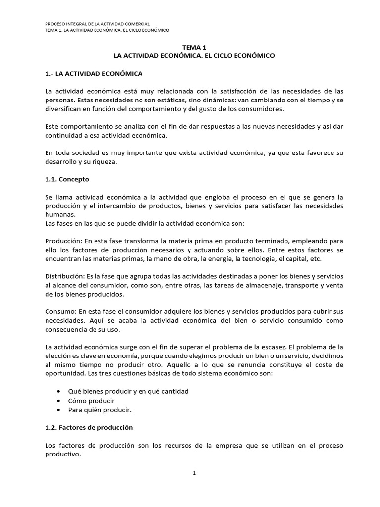 Tema 1. La Actividad Economica. El Ciclo Economico. | PDF ...