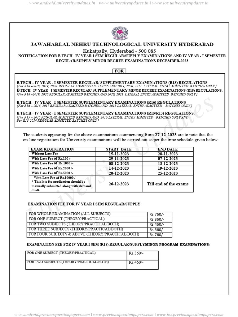 JNTUH 4-1 Notification 2023 | PDF | Disability