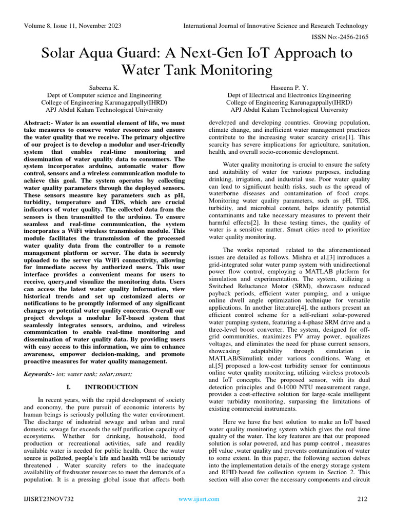 Solar Aqua Guard: A Next-Gen IoT Approach To Water Tank Monitoring ...