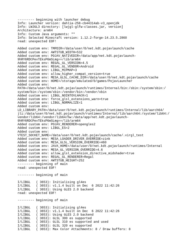 PojavLauncher Debug Log Analysis | PDF | Software | Computing
