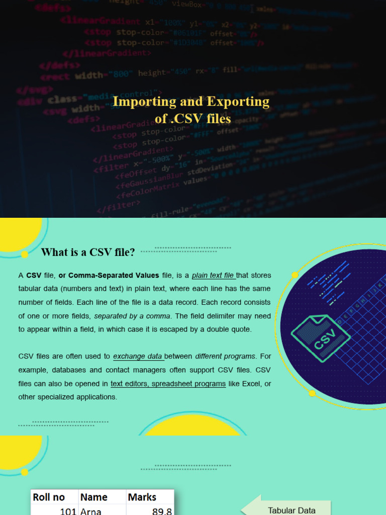Importing & Exporting CSV Fileppt For Class 12, Presentation With Examples | PDF | Comma ...