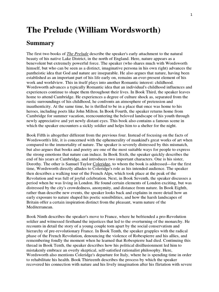 The-Prelude Notes | PDF | William Wordsworth | Poetry
