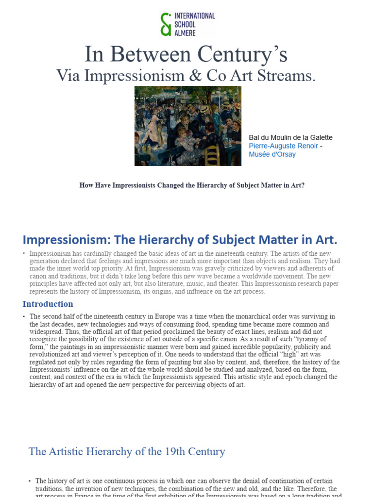 Isa - Va - Myp 3 - Presentation in Between Century S Via Impressionism Co Art Movements - Miss ...
