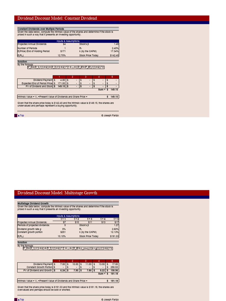 Dividend Discount Model: Constant Dividend: Next | PDF | Dividend | Stocks