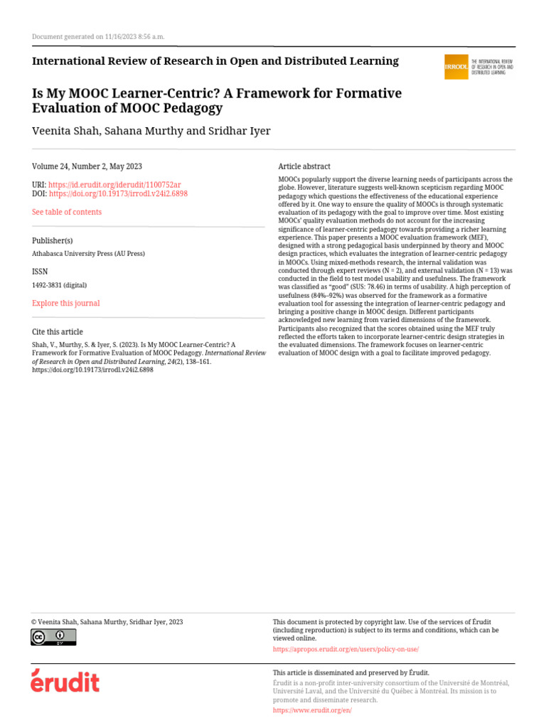 MOOC Learning Centric Formatice Evaluation | PDF | Massive Open Online ...