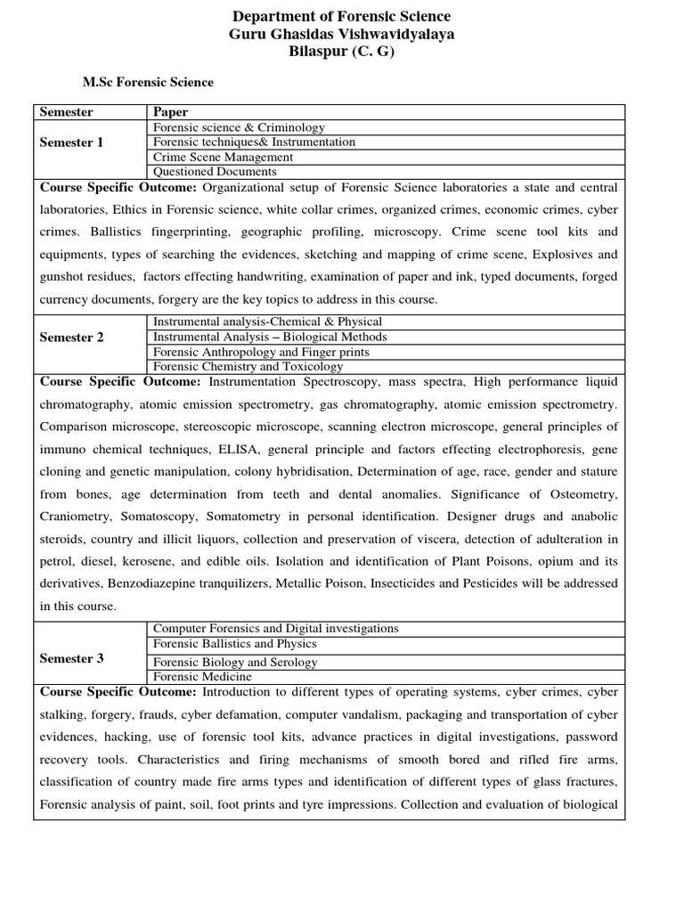 M.SC Forensic Science Syllabus | Download Free PDF | Crime Scene ...