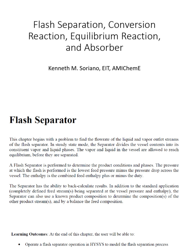 Flash Separation - Conversion Reaction - Equilibrium Reaction - Absorber | PDF