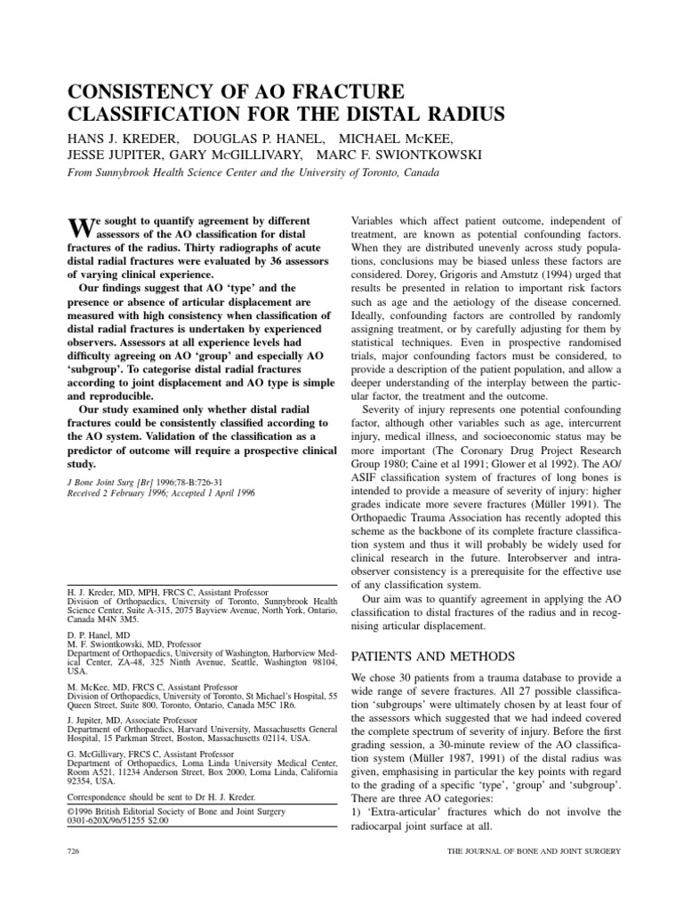 Consistency of Ao Fracture Classification For The Distal Radius | PDF ...