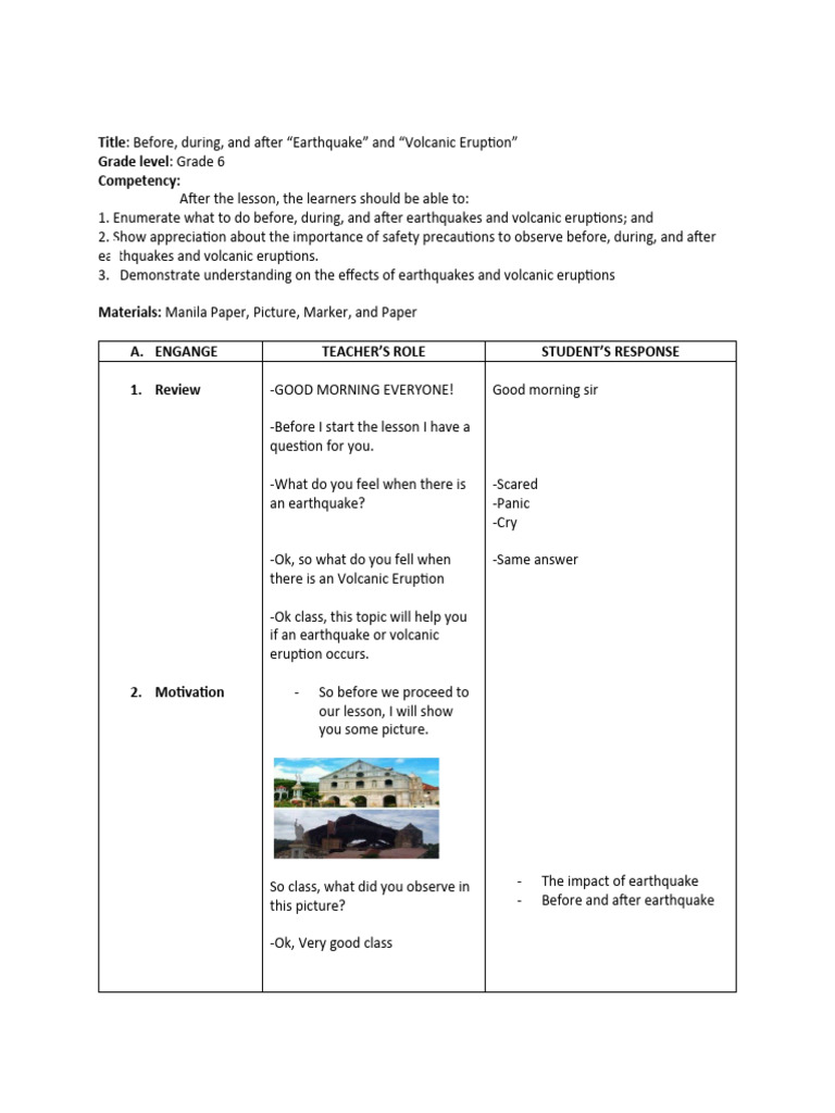 Earthquake and Volcano Safety Lesson Plan | PDF | Volcano | Earthquakes