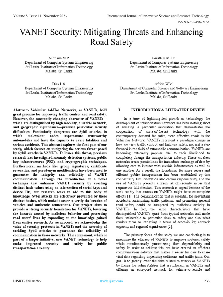 Vanet Security Mitigating Threats And Enhancing Road Safety Pdf