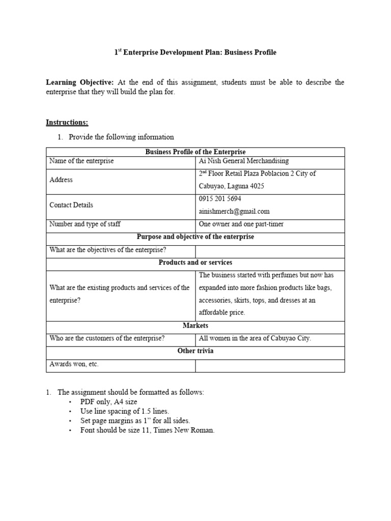 1st Enterprise Development Plan | PDF