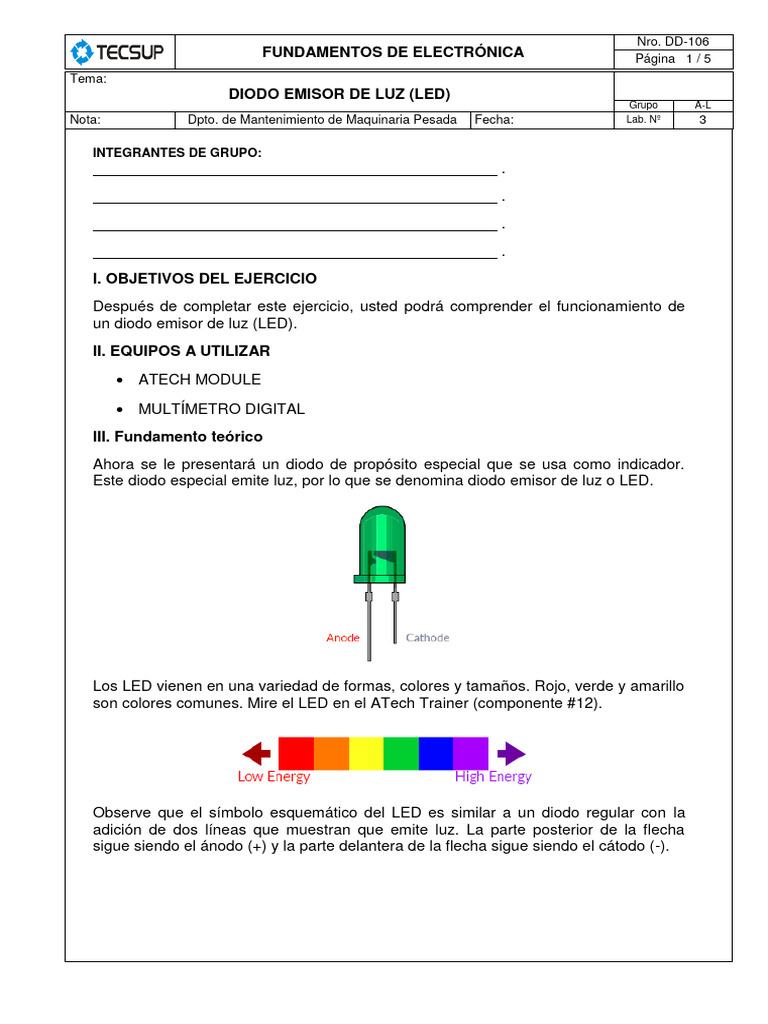 Laboratorio 04 - Diodos Emisor de Luz | PDF | Diodo emisor de luz | Diodo